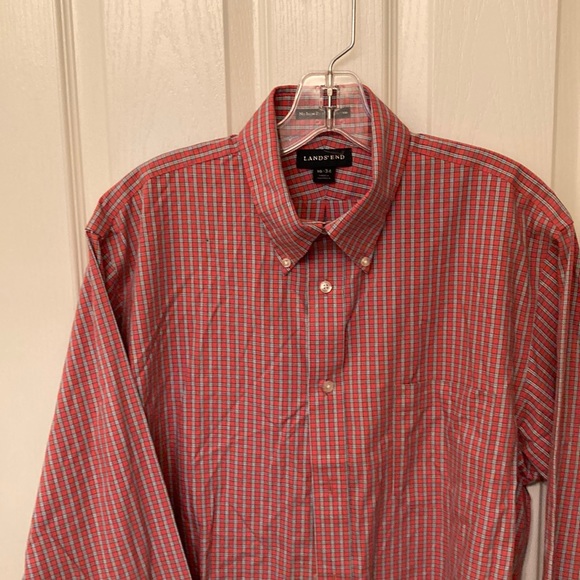 Lands' End | Shirts | Lands End Shirt Mens 6 X 34 Red Black Check Plaid ...